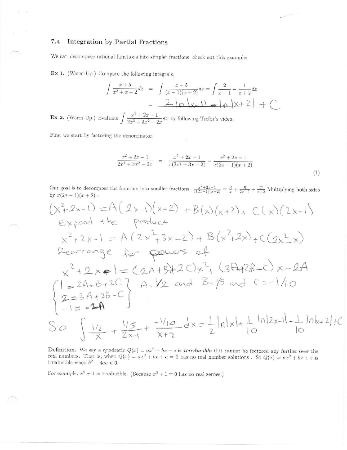 LN7 - Integration Techniques: Partial Fractions and Examples - Studocu