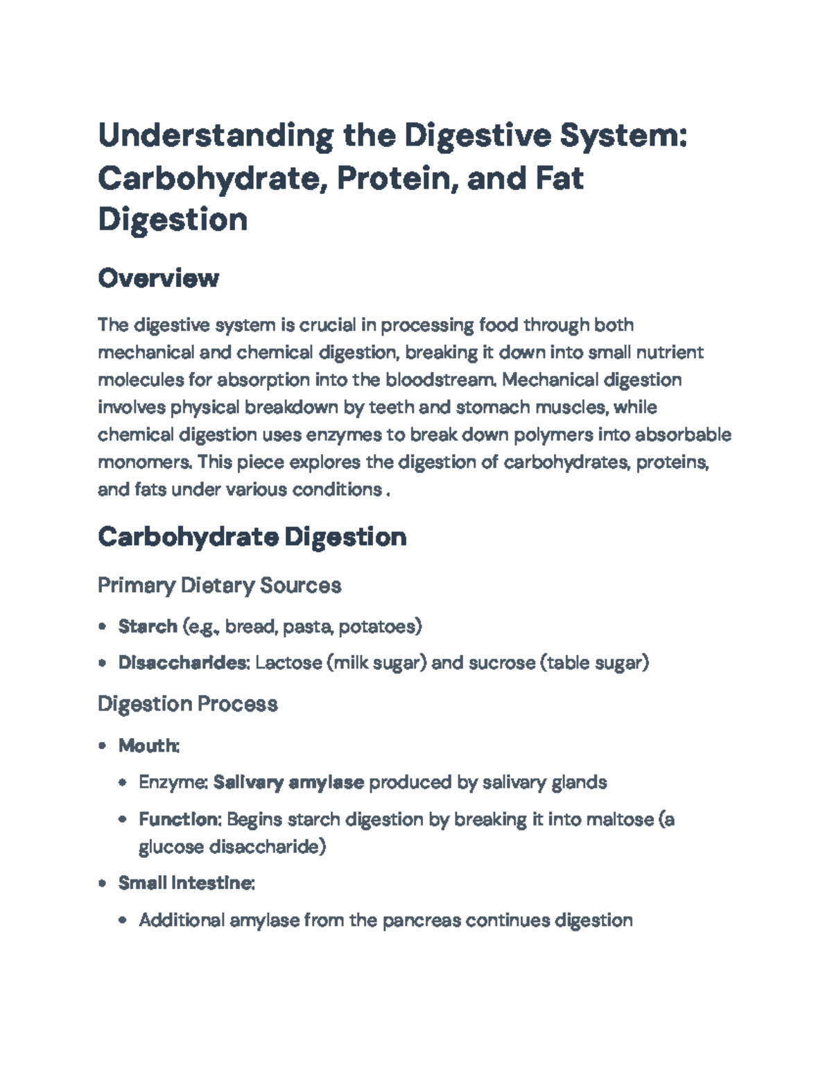 Understanding Carbohydrate, Protein, and Fat Digestion in Human ...