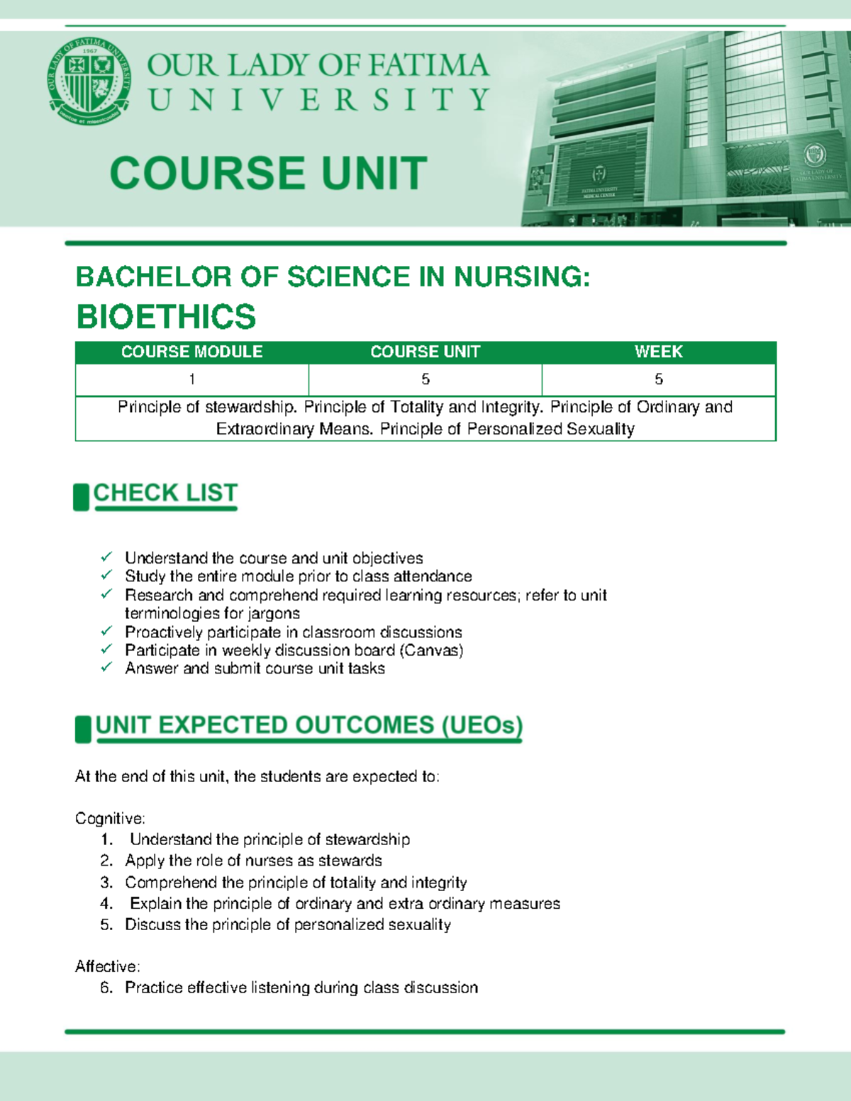 Bioethics Course Unit 5: Stewardship, Totality, Integrity & Sexuality ...