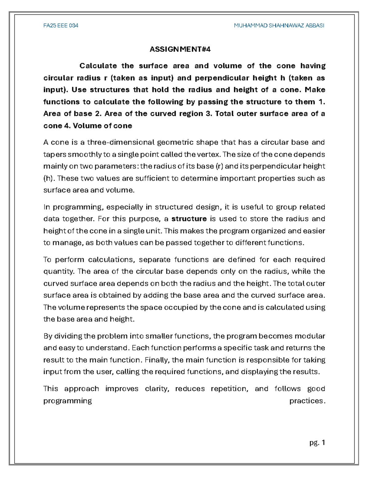 FA25 034 Cone Surface Area & Volume Calculation Assignment - Studocu
