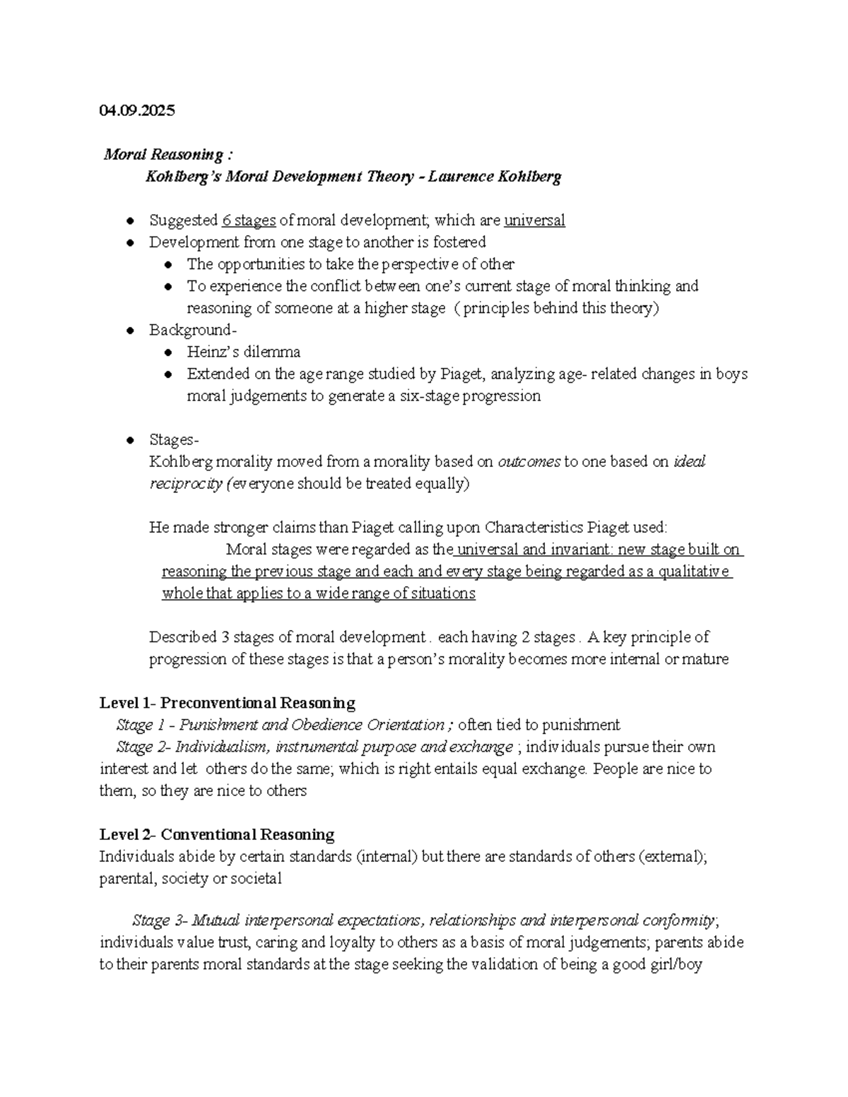 Developmental Psychology: Moral Reasoning & Identity Formation (PSY 101 ...