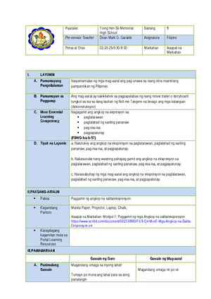 Epiko-1 - Lesson Plan - Republic of the Philippines Department of ...