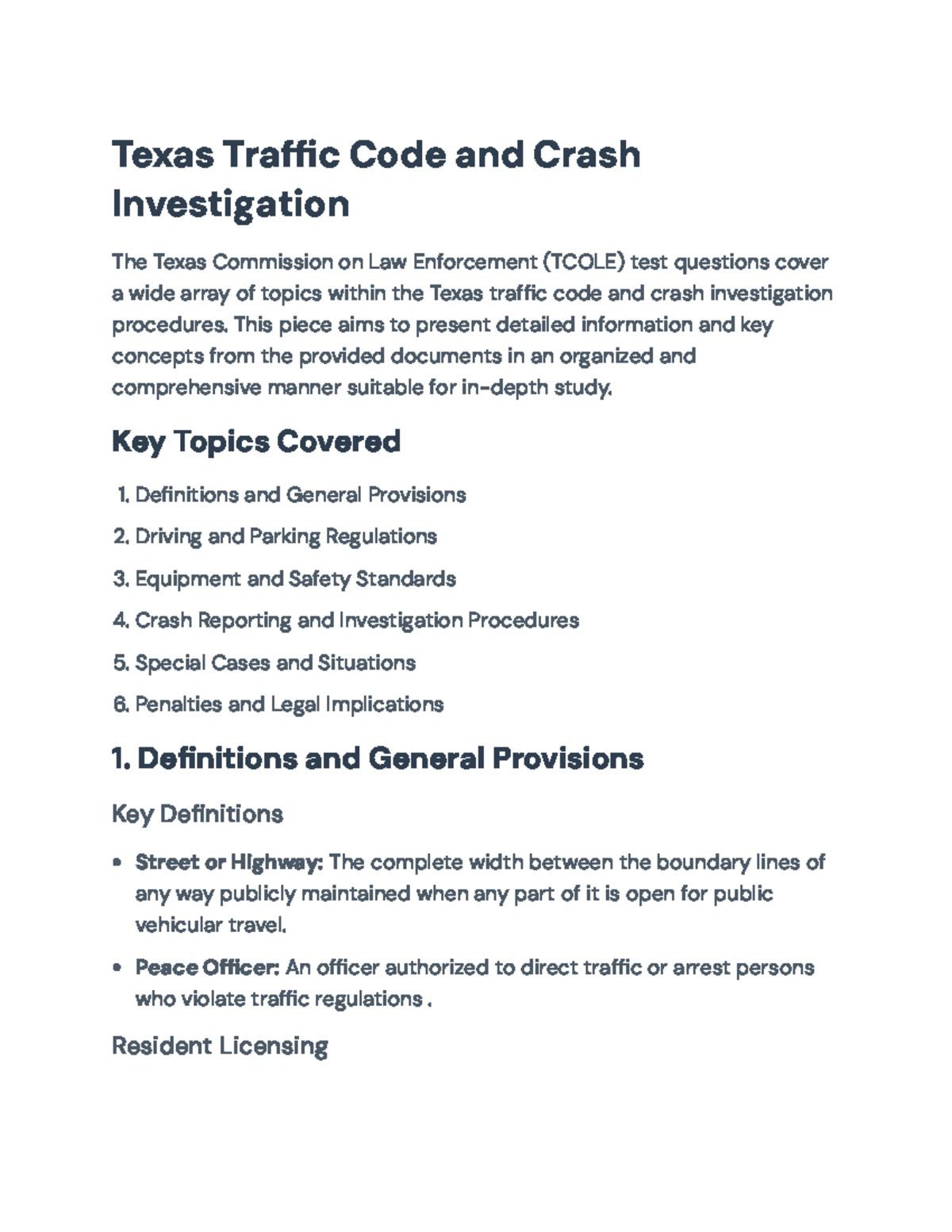 Texas Traffic Code & Crash Investigation Procedures Overview - Studocu