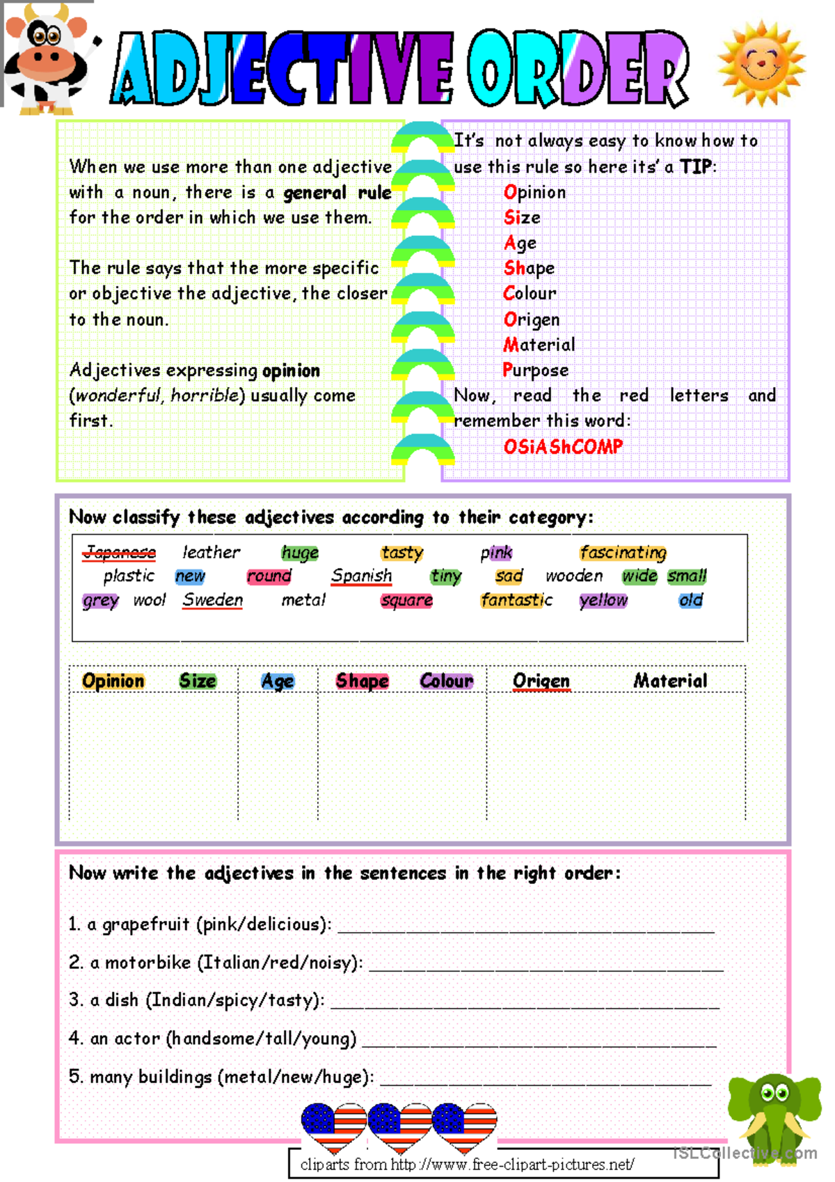 Adjective order - Now write the adjectives in the sentences in the ...
