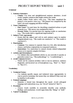 PRW Question bank - OHS352 PROJECT REPORT WRITING S. UNIT-I/PART-A 1. What is Technical Writing ...