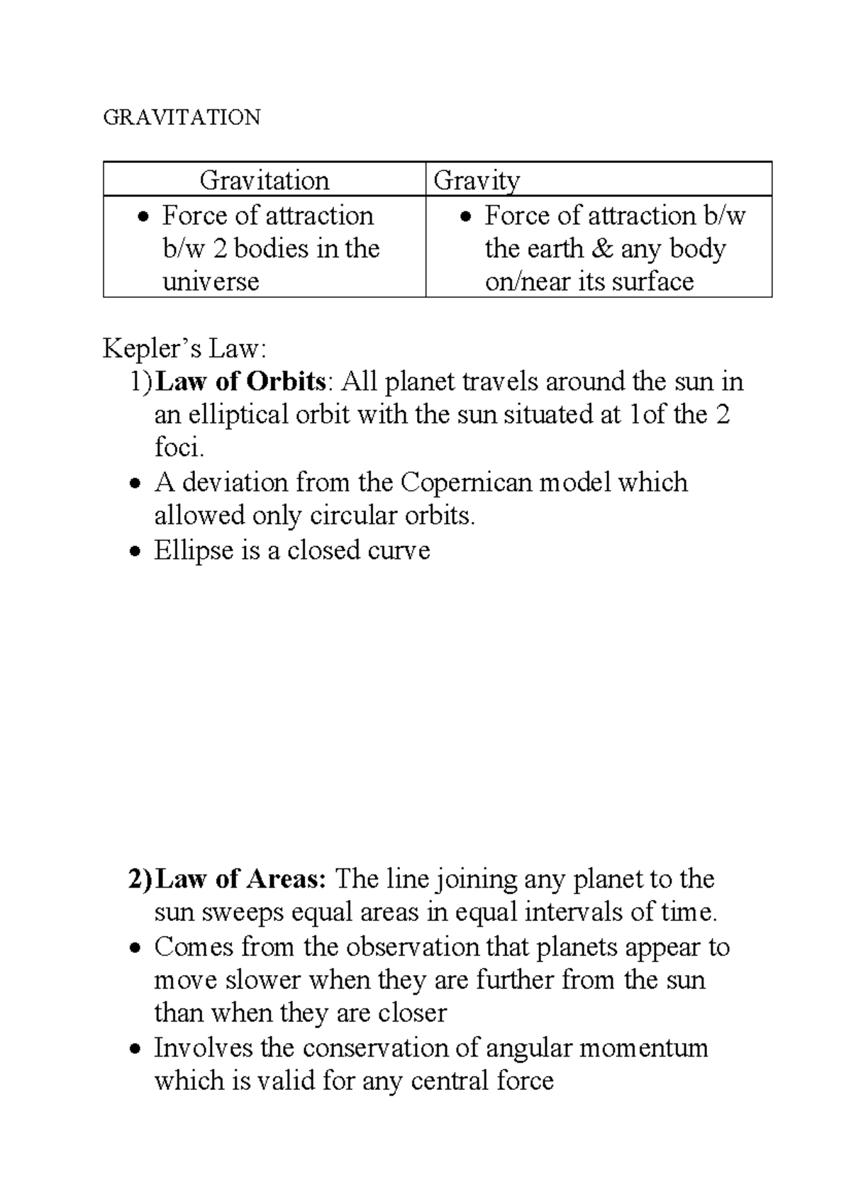 Gravitation (PHYS101) - Comprehensive Notes on Universal Laws and ...