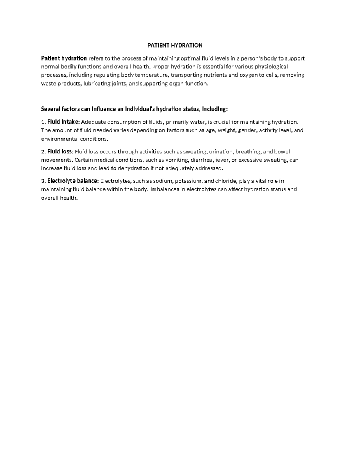 Patient Hydration: Importance, Management, and Implications for Care ...