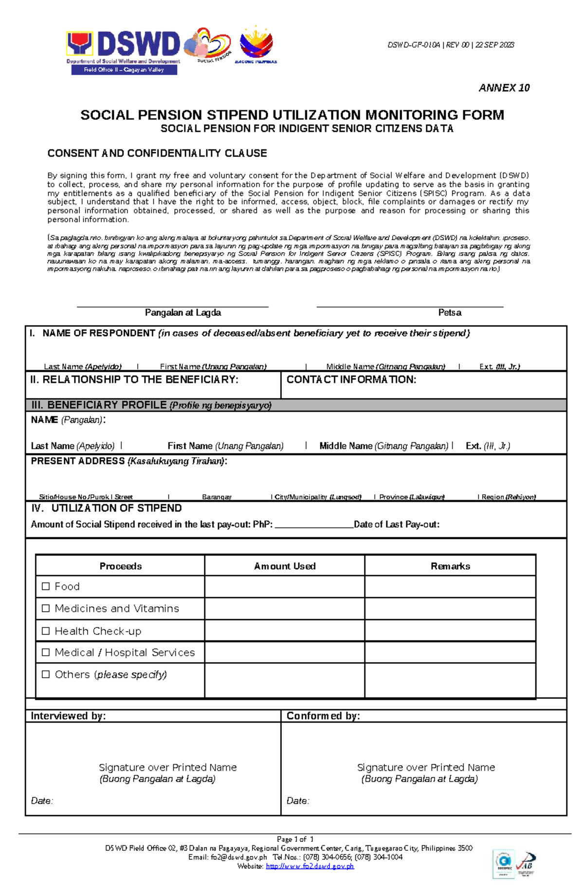 SPISC Program Utilization Monitoring Form - DSWD Consent & Data Privacy ...