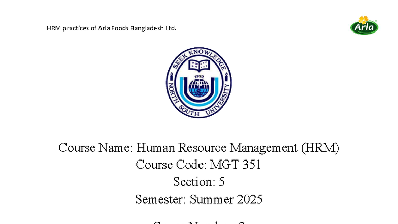 HRM Practices at Arla Foods Bangladesh Ltd. - MGT 351 Group Project ...