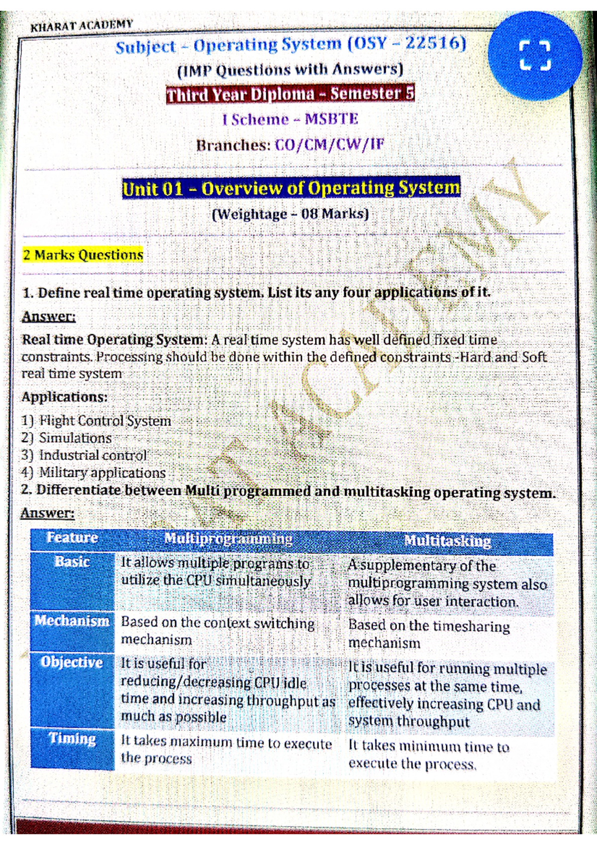 OSY 22516 Chapter-wise Notes: Important Questions & Answers - Studocu