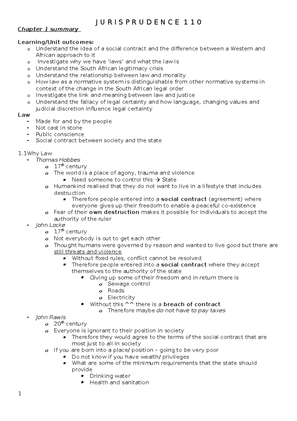 JUR 110 (2024) Comprehensive Study Guide for Jurisprudence 110 - Studocu