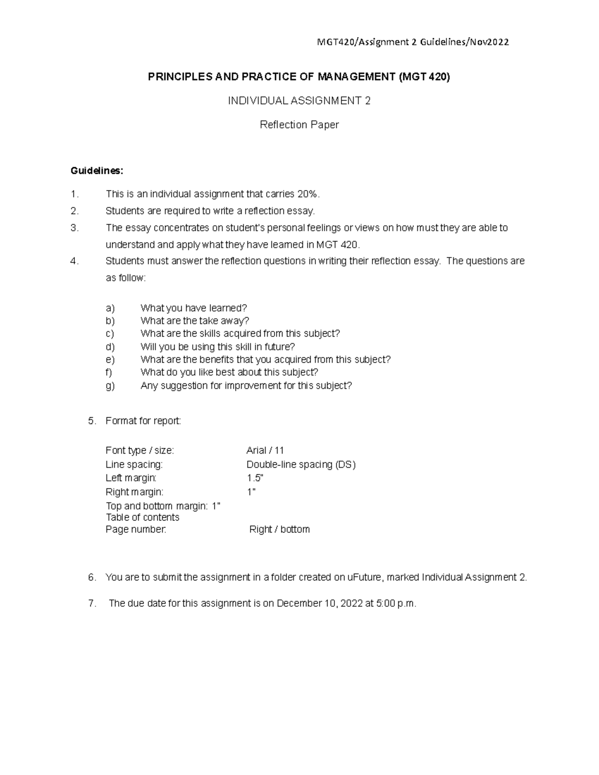 MGT 420 Reflection Paper Guidelines for Assignment 2 - Studocu