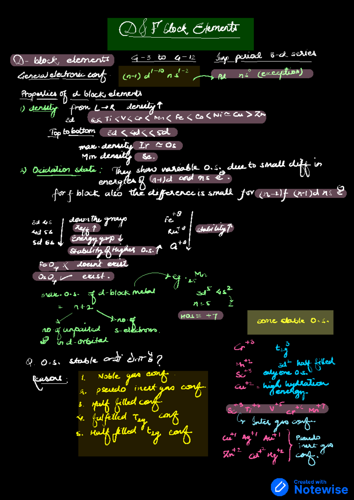 D Block Elements: Properties, Trends, and Complexes in Chemistry - Studocu