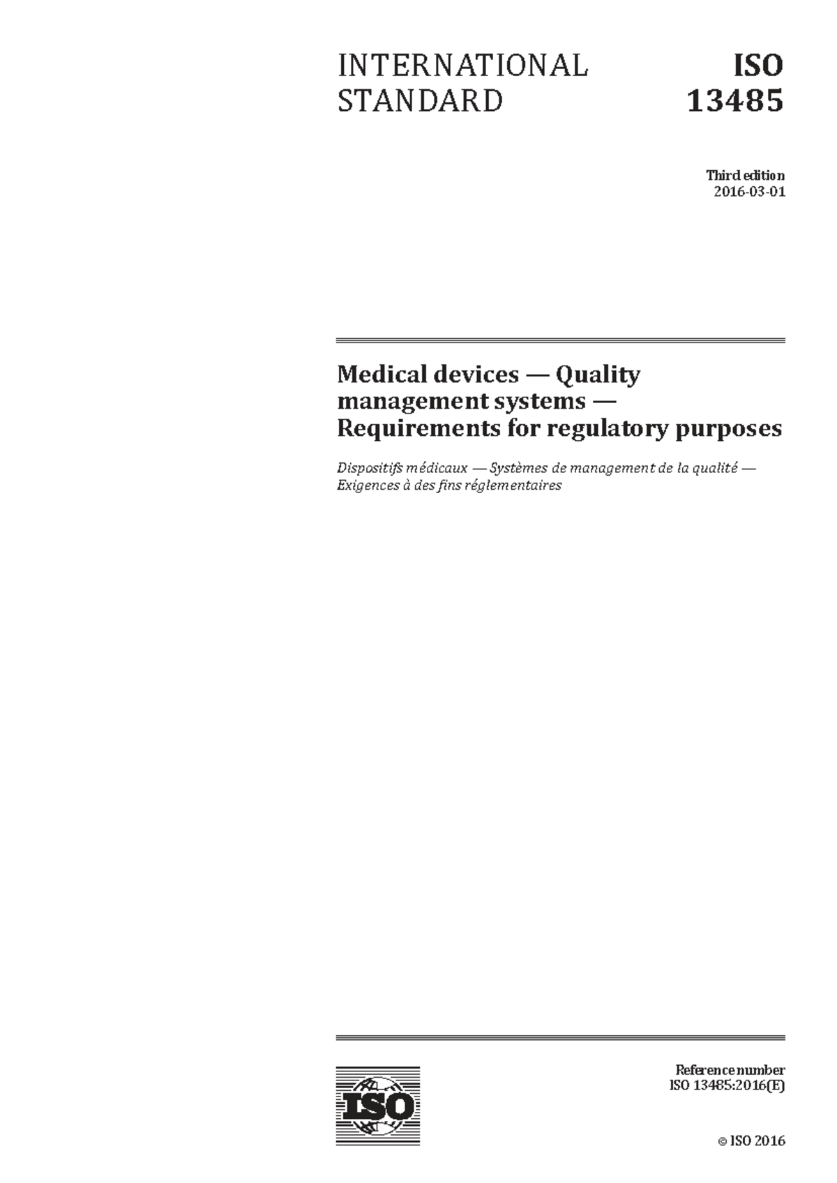 ISO 13485:2016 - Medical Devices Quality Management System Standards ...