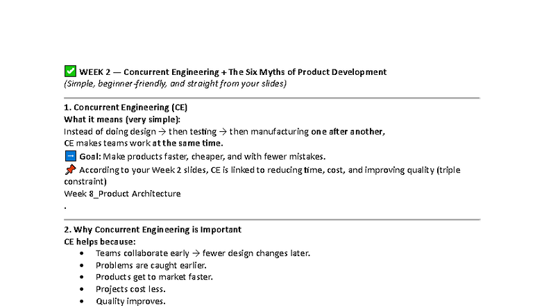 ENGR380 Final Review: Concurrent Engineering & Product Development Myths - Studocu