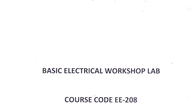 BASIC ELECTRICAL WORKSHOP LAB MANUAL - SCHEME CODE LZZIC - Studocu