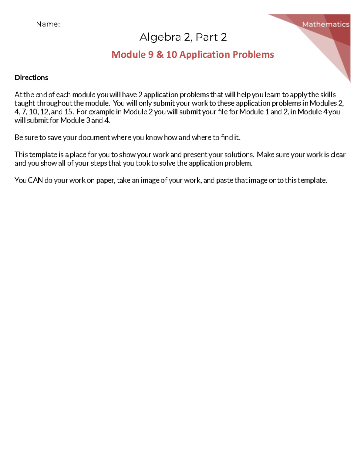 Algebra 2 Application Problems M09-M10: Health & Education Case Studies ...