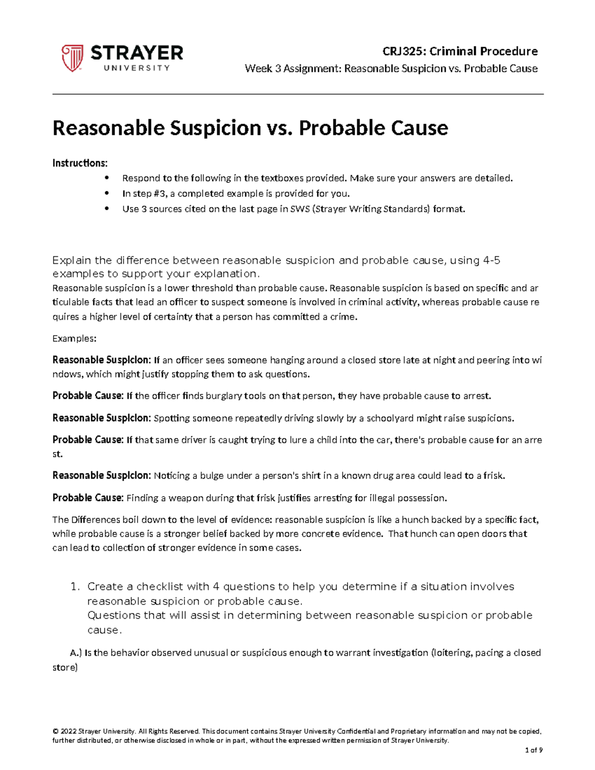 CRJ325 - Week 3 Assignment: Understanding Reasonable Suspicion vs ...