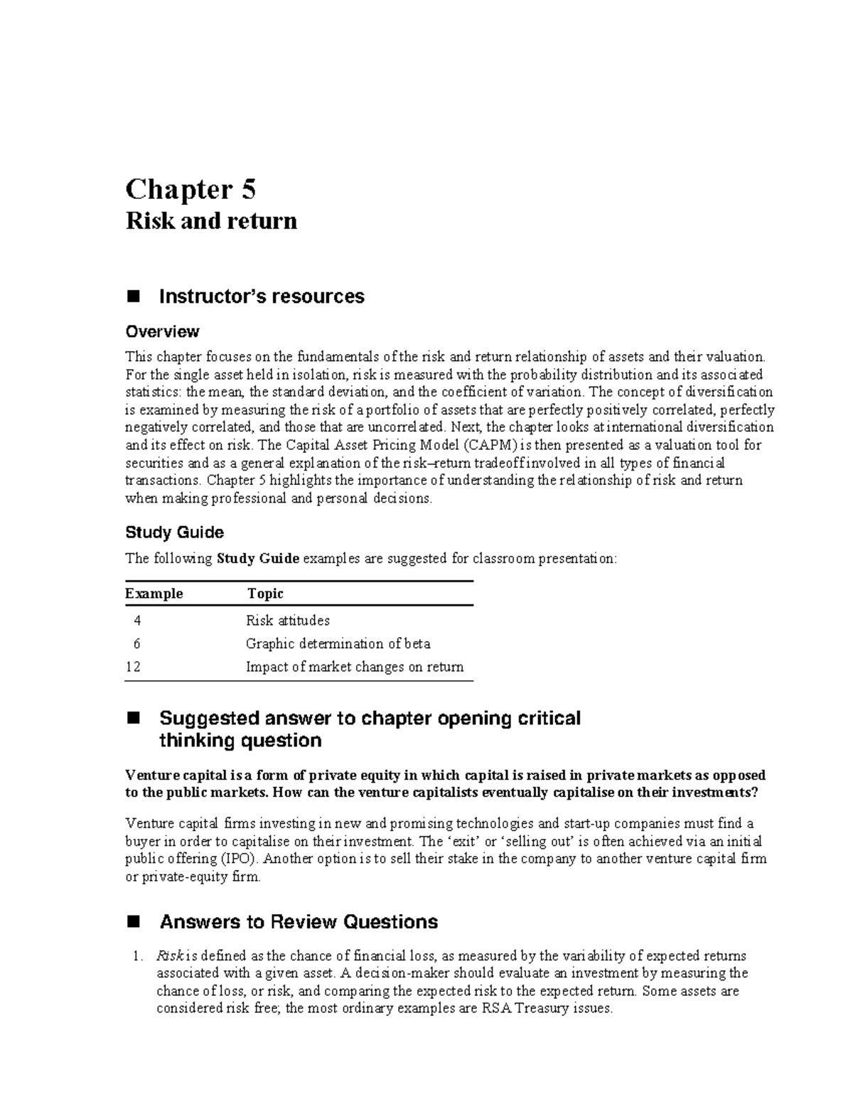 FIN2601 Chapter 5: Understanding Risk and Return in Finance - Studocu