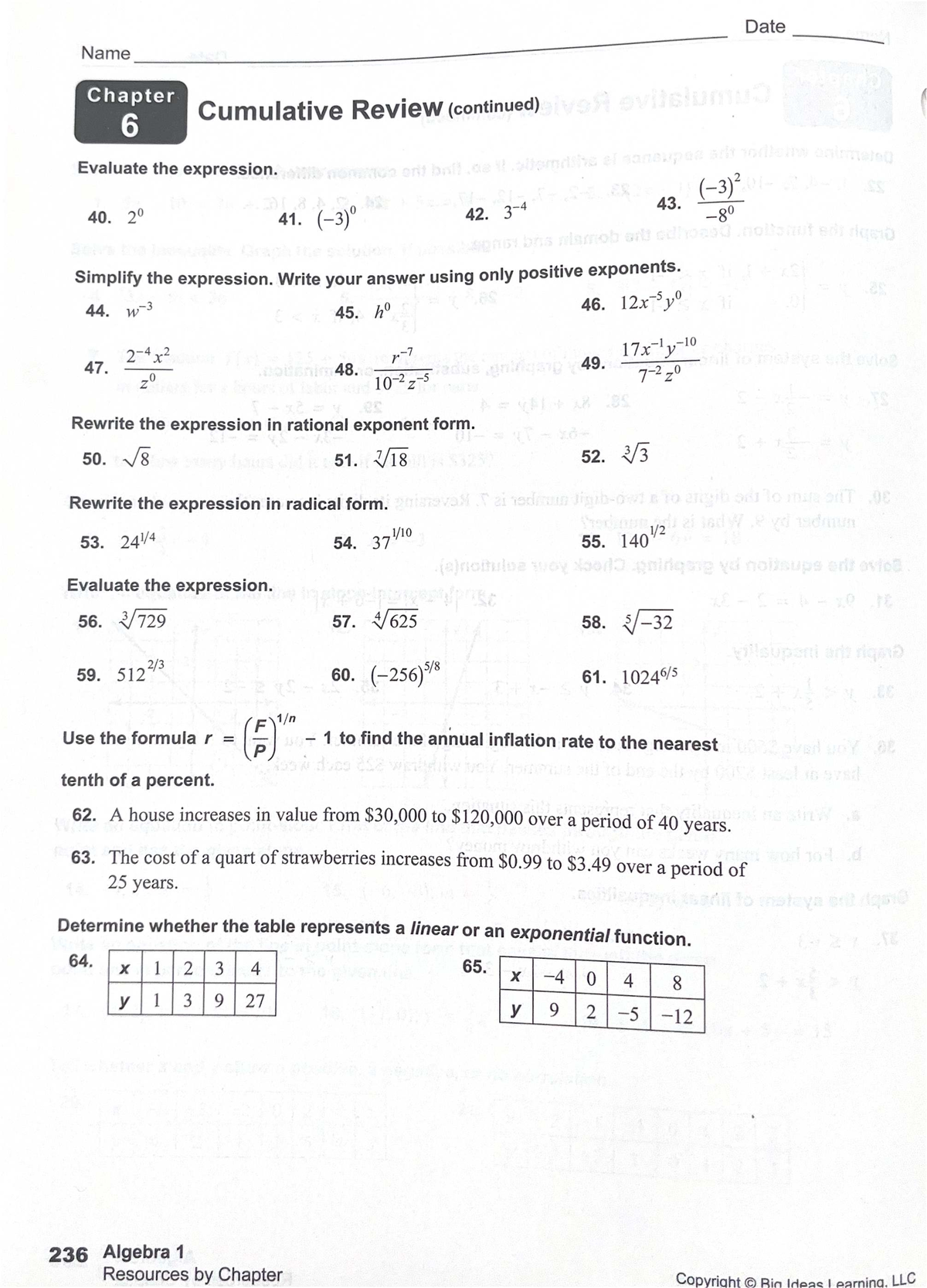 Chapter 6 Test Prep 2: Cumulative Review & Function Evaluation - Studocu