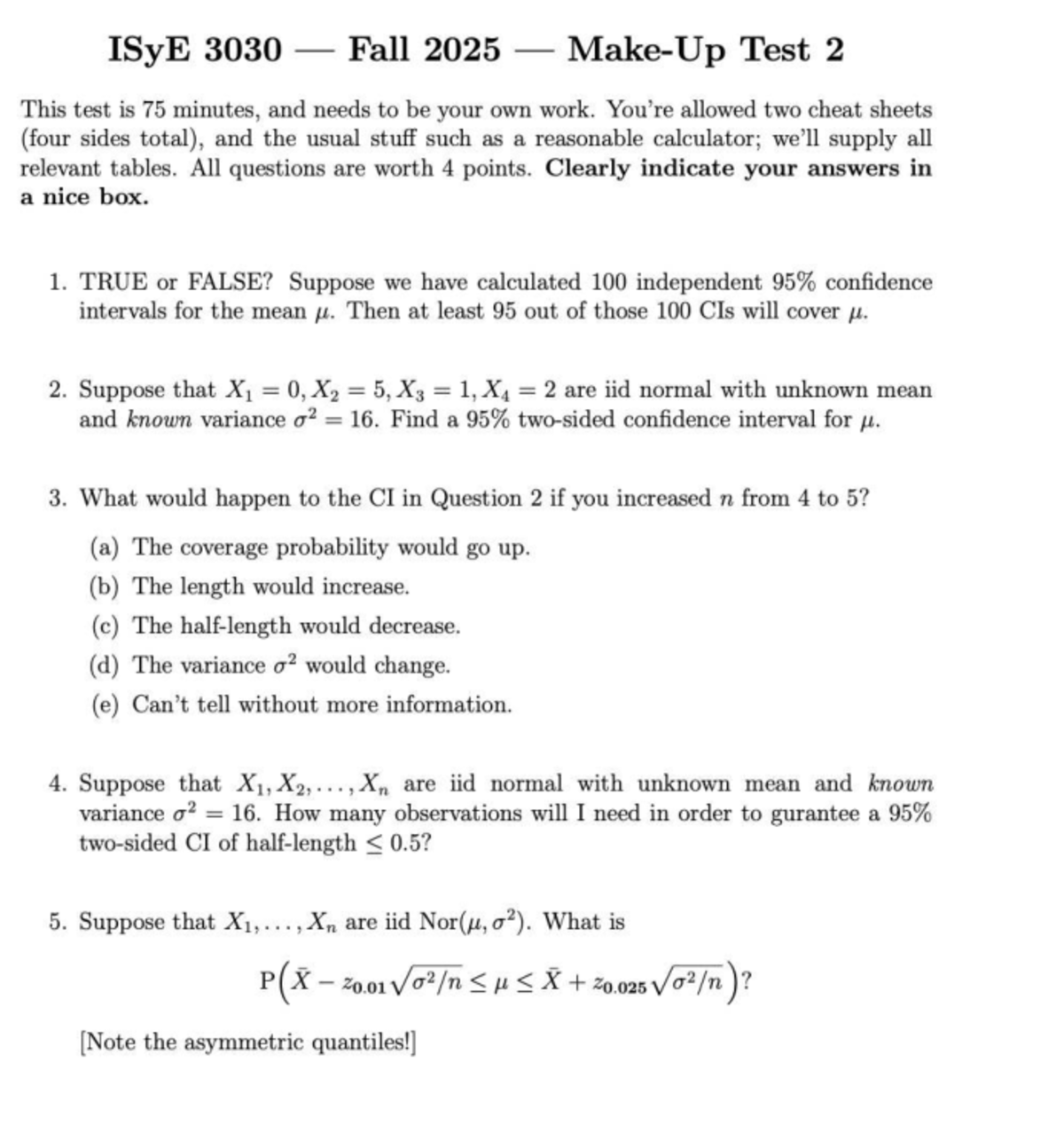 ISyE 3030 Fall 2025 Test 2 Review and Answer Guide - Studocu