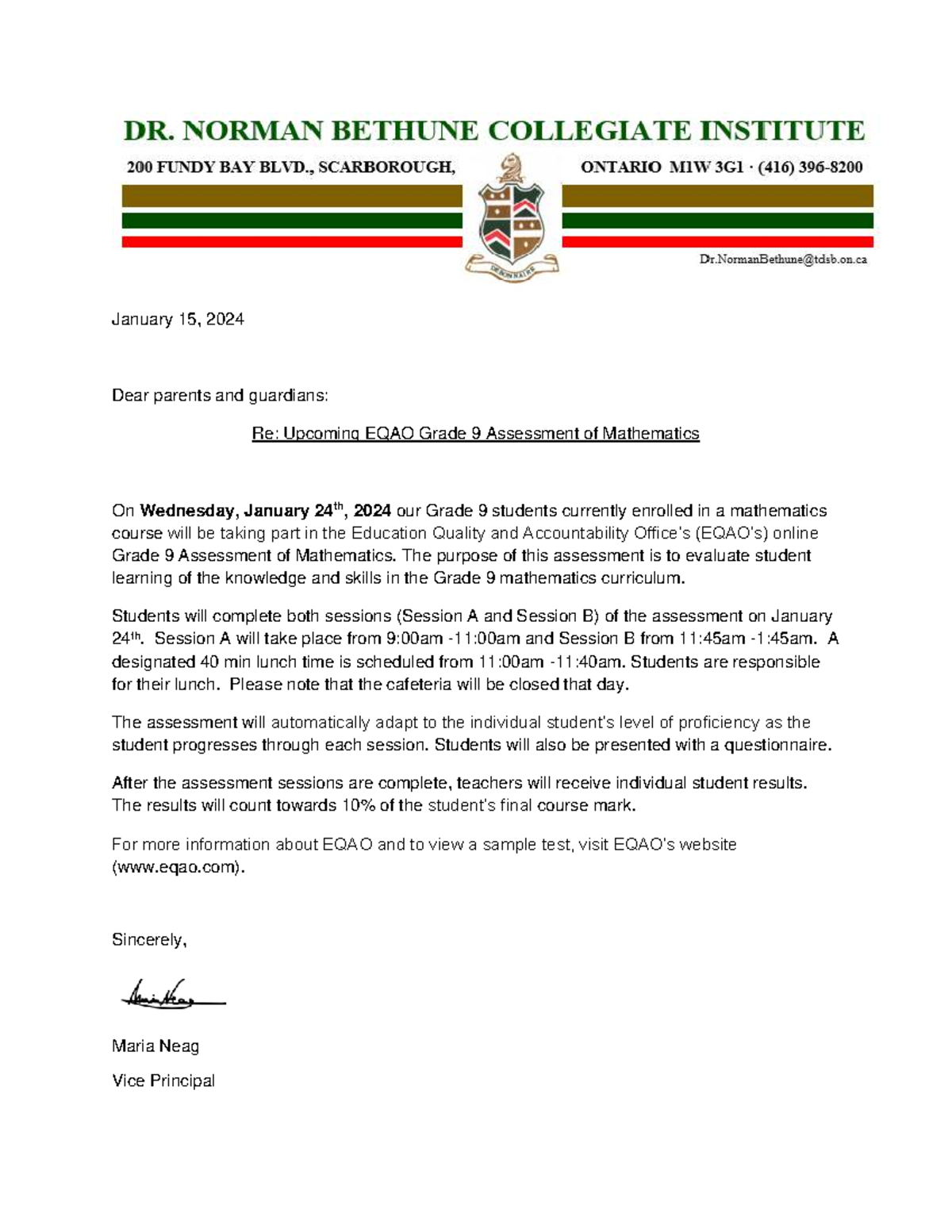 EQAO Grade 9 Math Assessment Info for Parents - Jan 2024 - Studocu