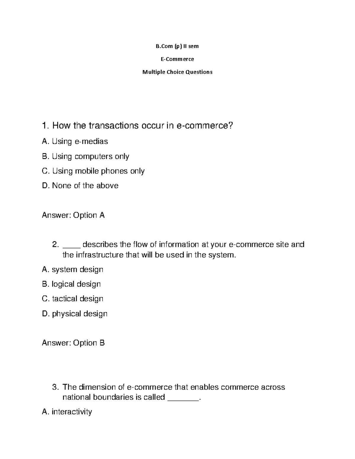 MCQ-question-answers - B (p) II sem E-Commerce Multiple Choice ...