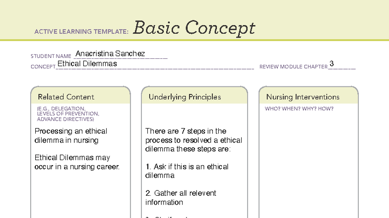 ACTIVE LEARNING TEMPLATE: Ethical Dilemmas in Nursing Concepts - Studocu