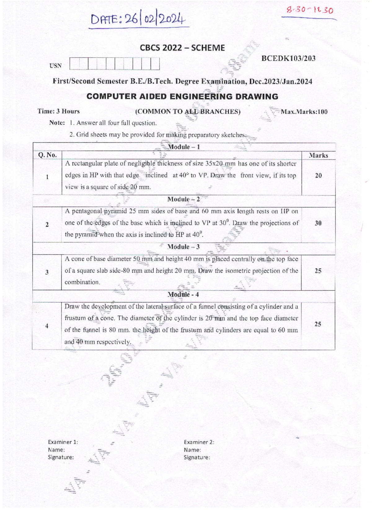 CAED LAB QP FEB 2024 - Computer Aided Engg Drawing PYQ - Studocu