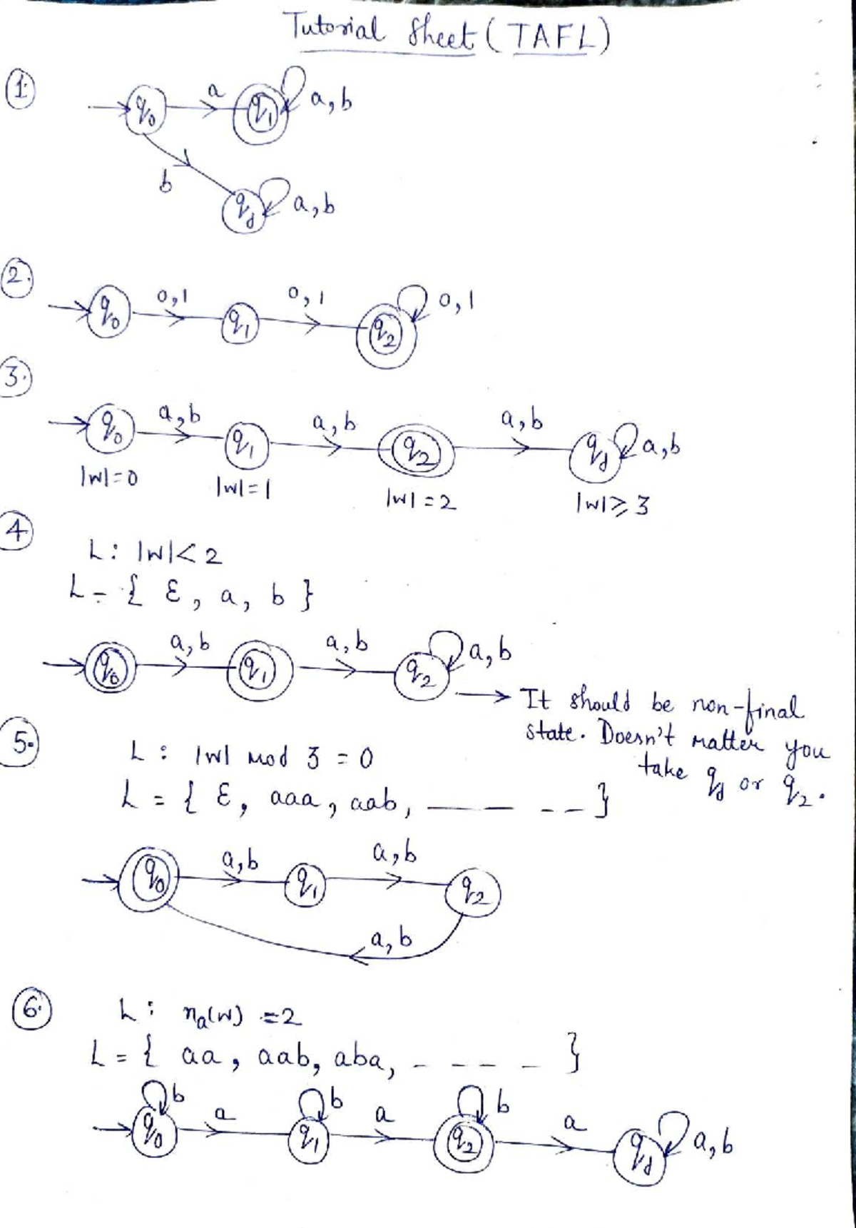 DFA & NFA Tutorial Sheet (TAFL) - Key Concepts and Examples - Studocu