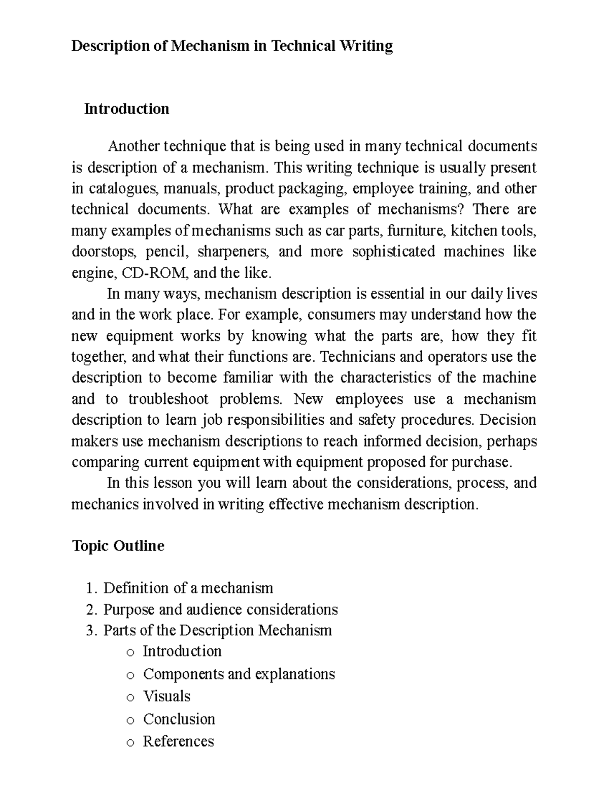 Technical Writing - Mechanism Description Techniques for Clarity - Studocu