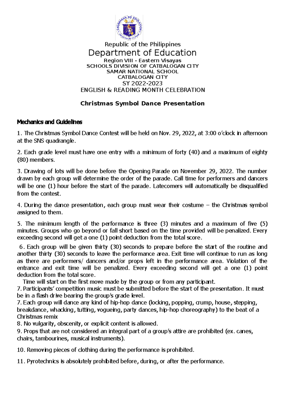 Guidelines for Christmas Symbol Dance Contest 2022 - Studocu