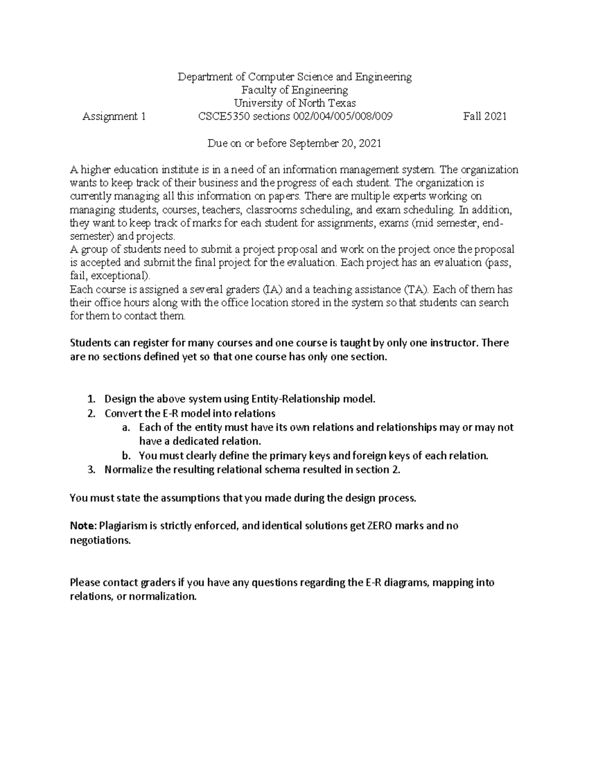 Assignment 1 database management systems fall - CSYM017 - Northampton ...