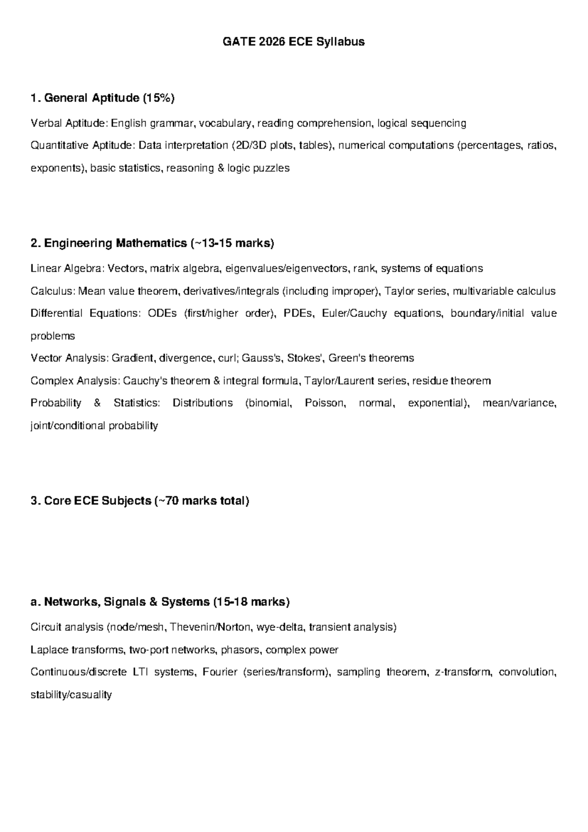 GATE 2026 ECE Syllabus Overview: Key Topics & Concepts - Studocu