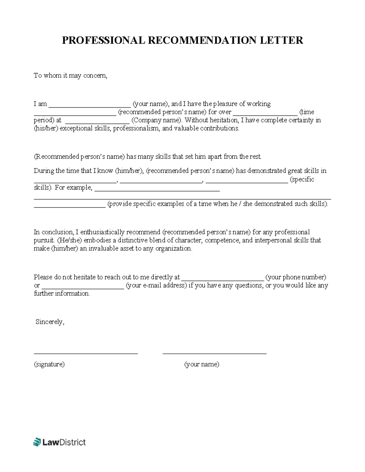 Professional Recommendation Letter Template for Job Applications - Studocu