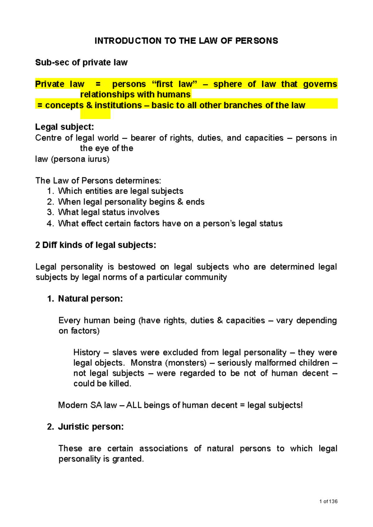 PVL1501 Introduction to the Law of Persons: Summary Notes - Studocu