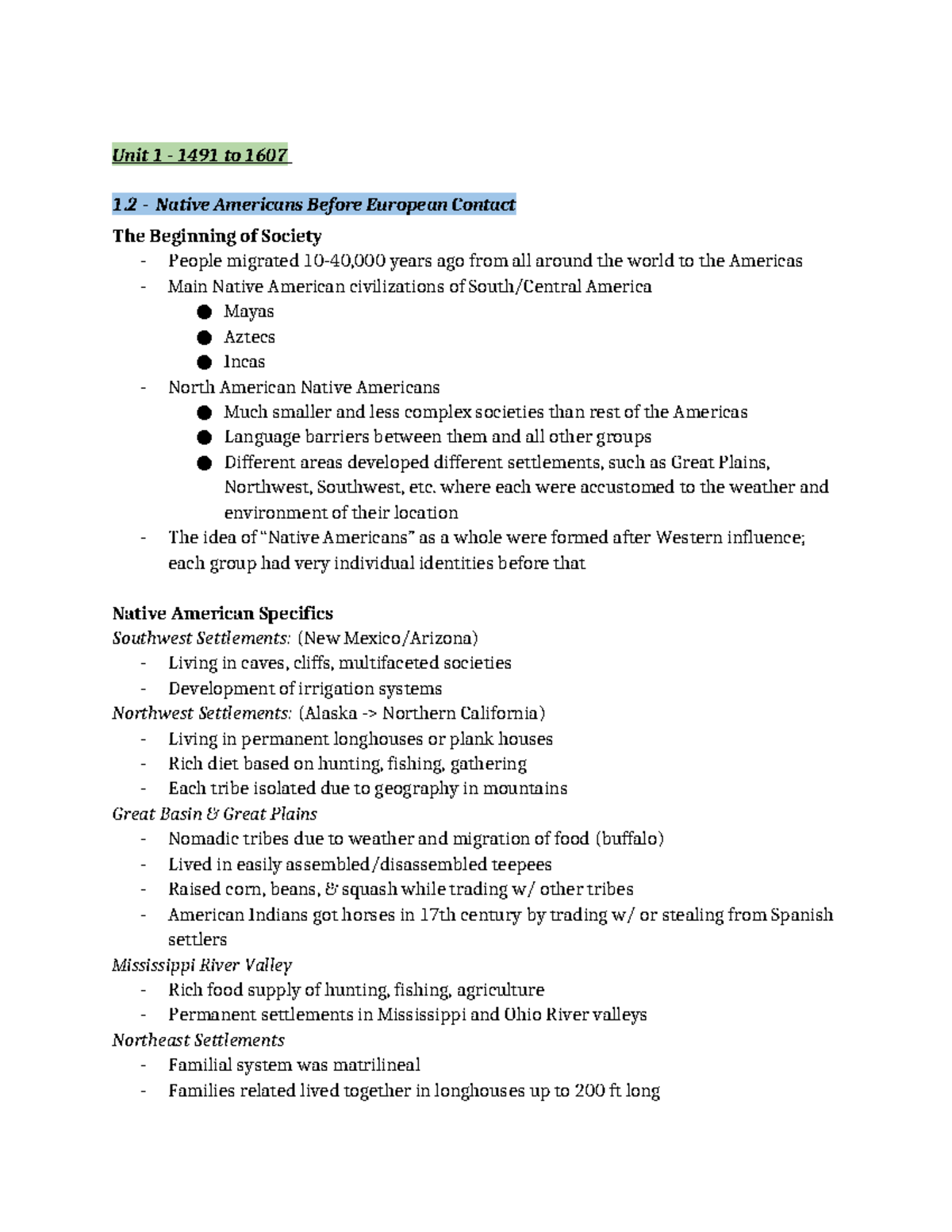 Unit 1: Native Americans & European Exploration (1491-1607) - Studocu