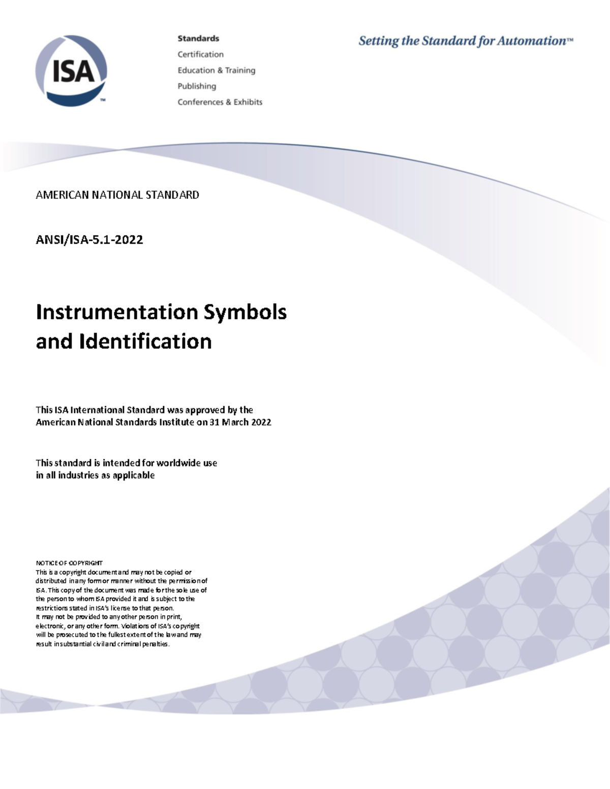 ANSI/ISA-5.1-2022 - Standard for Instrumentation Symbols & ID - Studocu