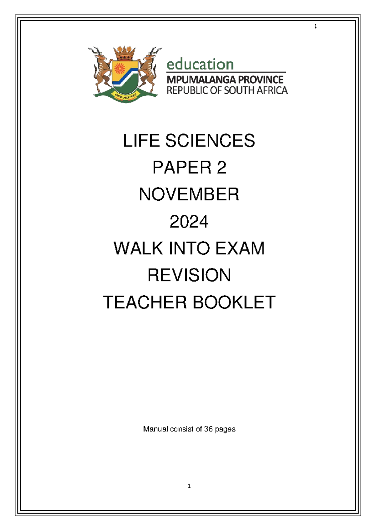 Life Sciences Paper 2 Walk Into Exam Teacher Revision Booklet 2024 ...