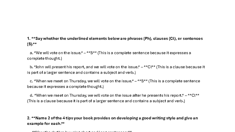 Chap 5 CFR Prep Quiz: Phrases, Clauses, and Writing Style Tips - Studocu