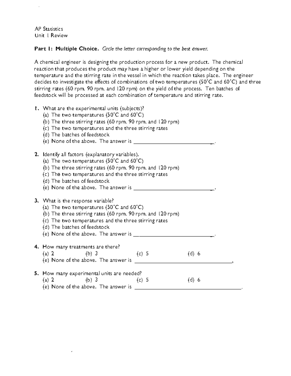 AP Statistics Unit 1 Review: Chapters 10-12 with Answers - Studocu