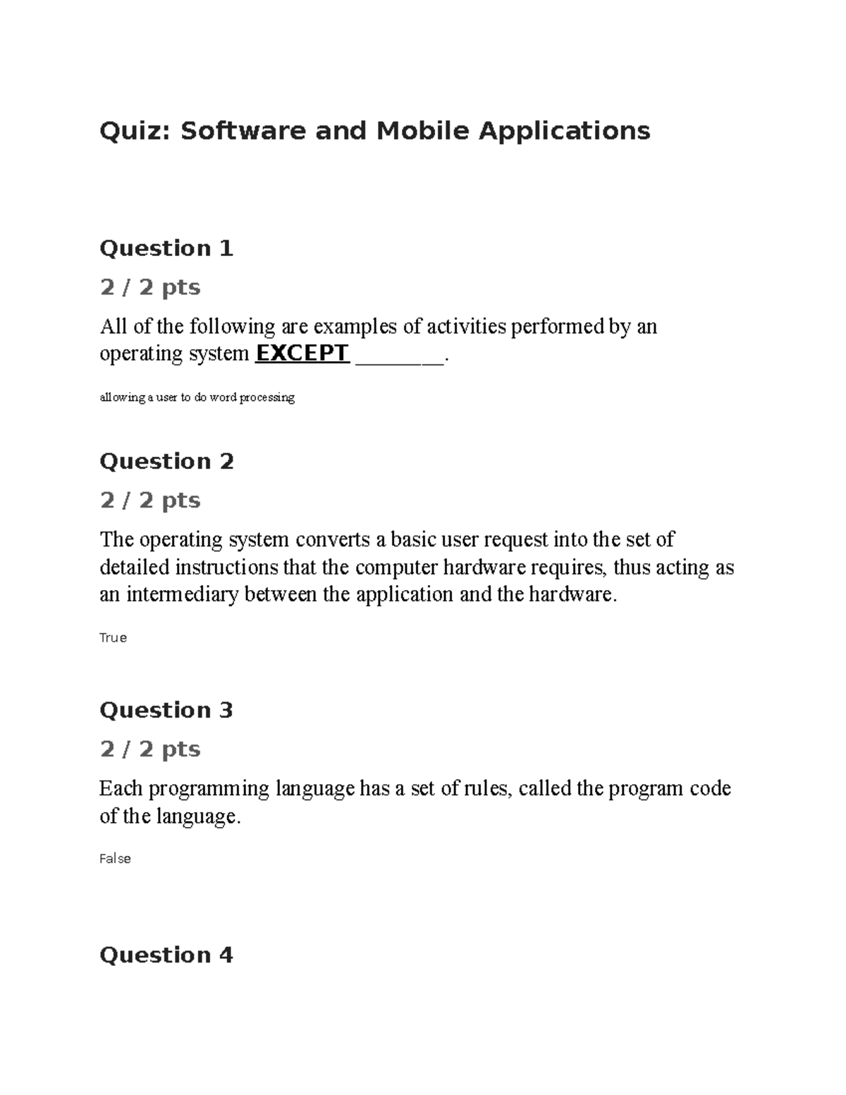 Quiz on Software and Mobile Applications Concepts (COMP 101) - Studocu