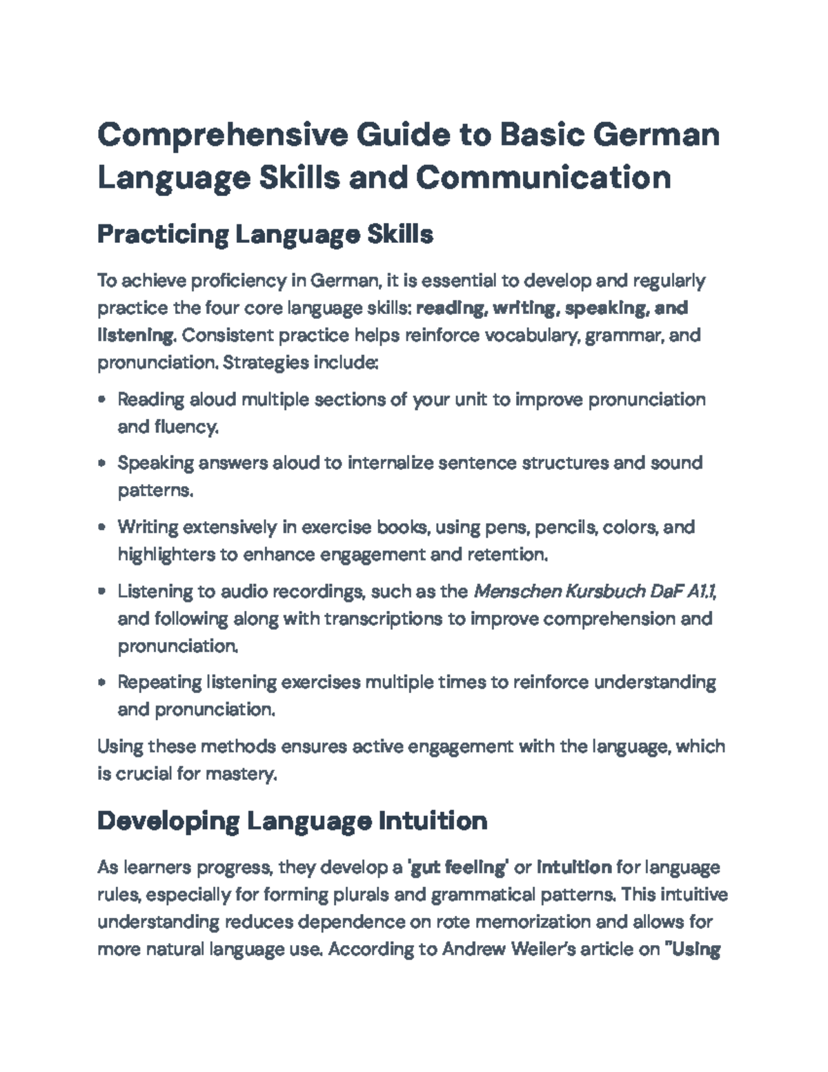 Comprehensive Guide to Basic German Skills (GER 101) - Language ...