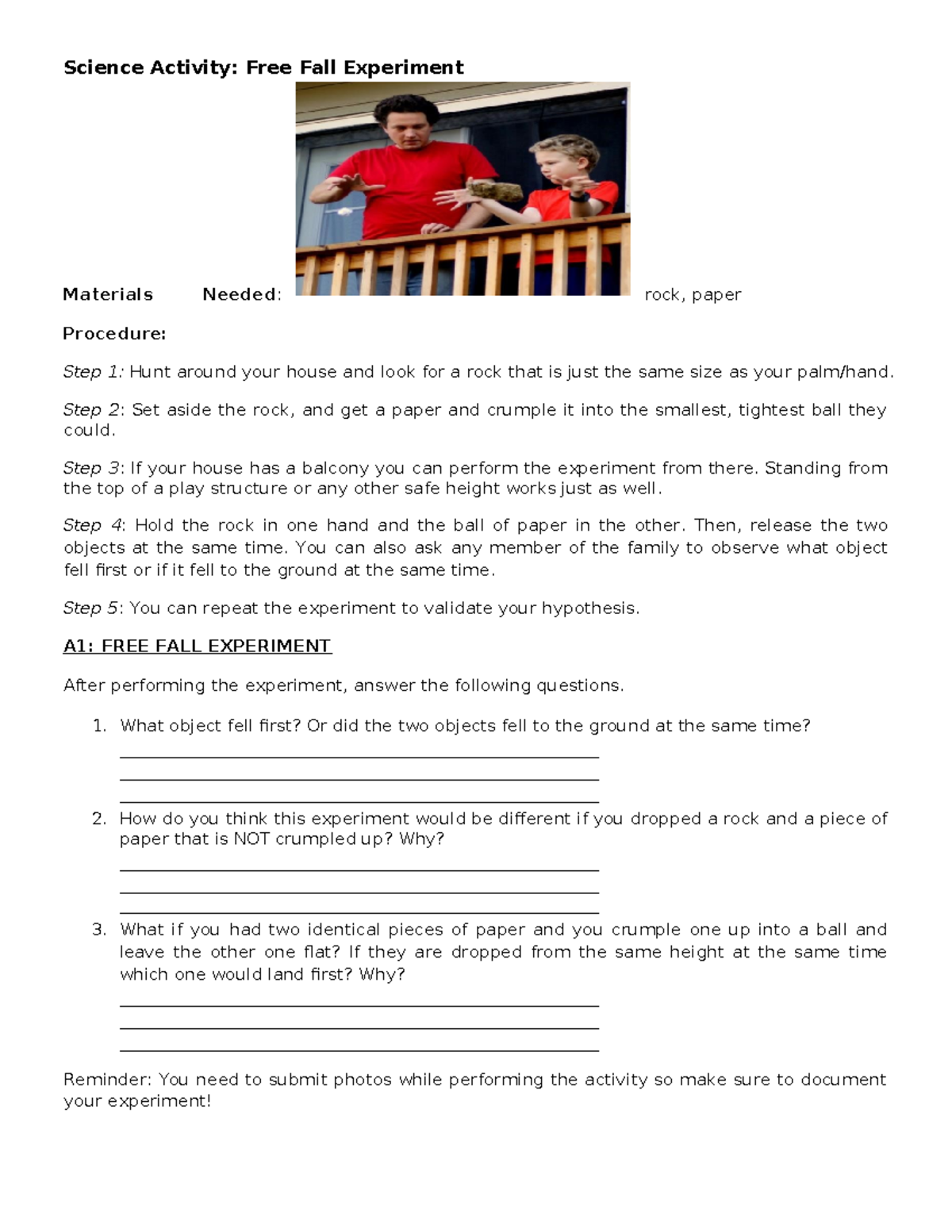 Free Fall Experiment - Science Activity Guide - Studocu