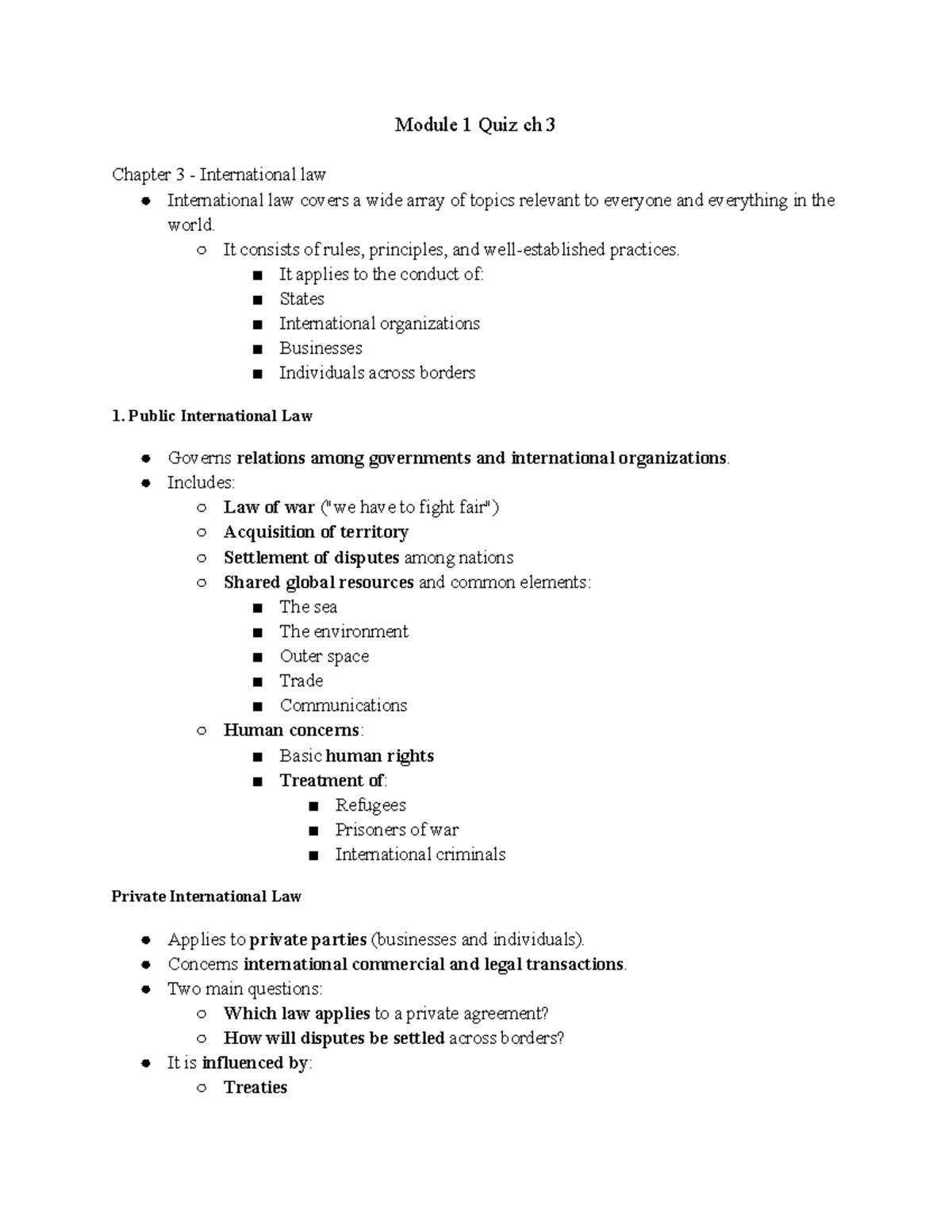 Module 1 Quiz: Chapter 3 Overview of International Law - Studocu