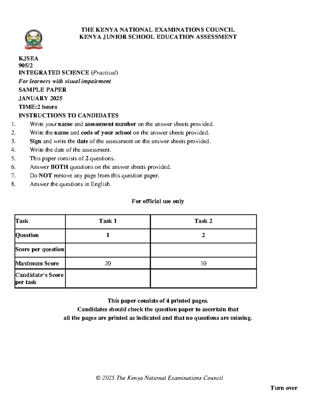 KJSEA 905 Integrated Science Practical for Visually Impaired Learners ...