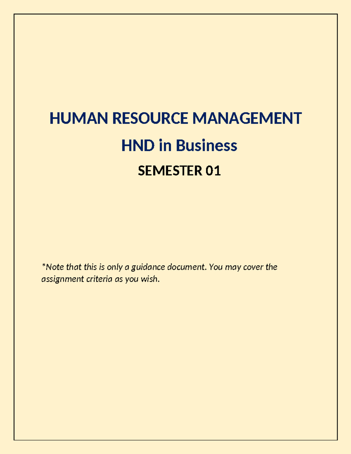 HND in Business HRM Guidance Document for Sem 1 Assignments - Studocu
