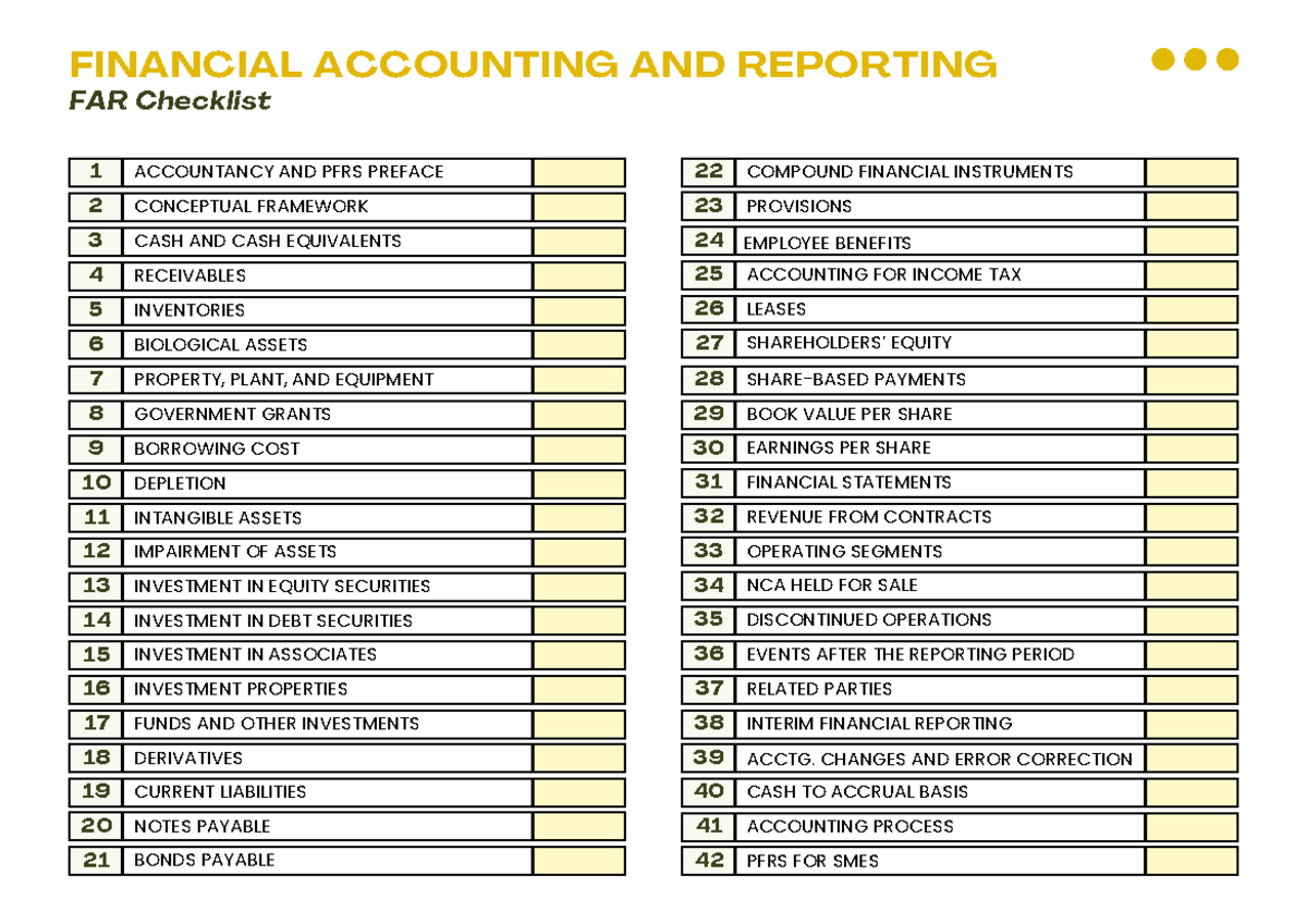 FAR, MAS & TAX Checklists for Financial Accounting & Reporting Study ...