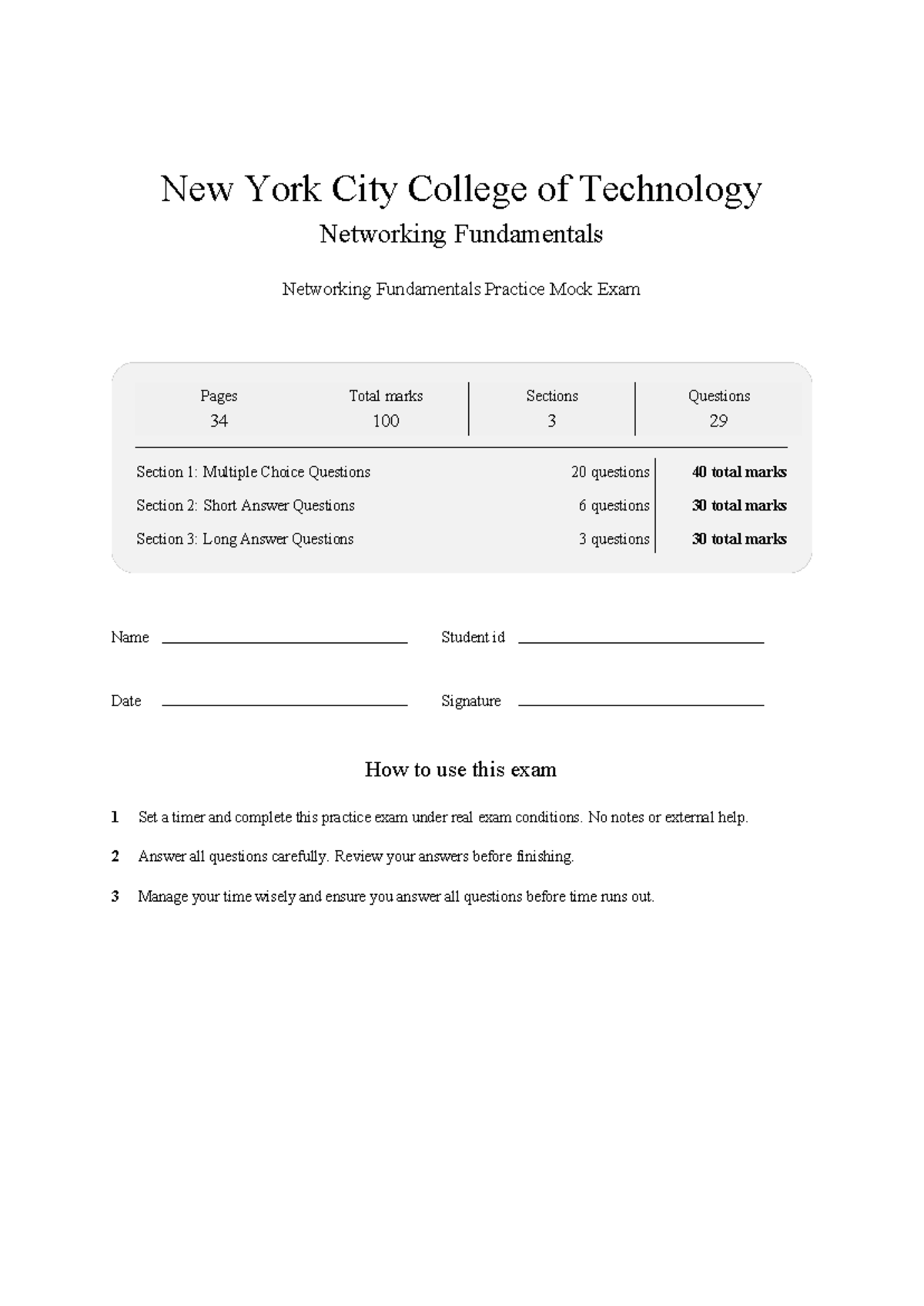 CST 2307 Networking Fundamentals Practice Mock Exam 2026 - Studocu