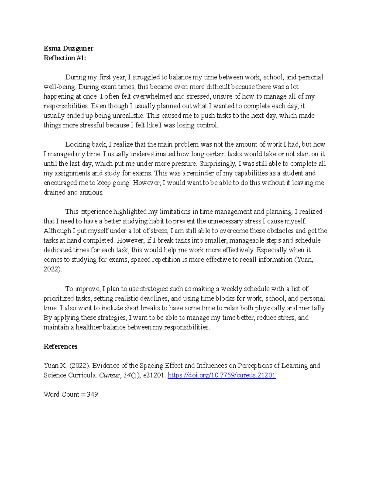 UNIV1000 Reflection #1: Time Management and Stress Strategies - Studocu